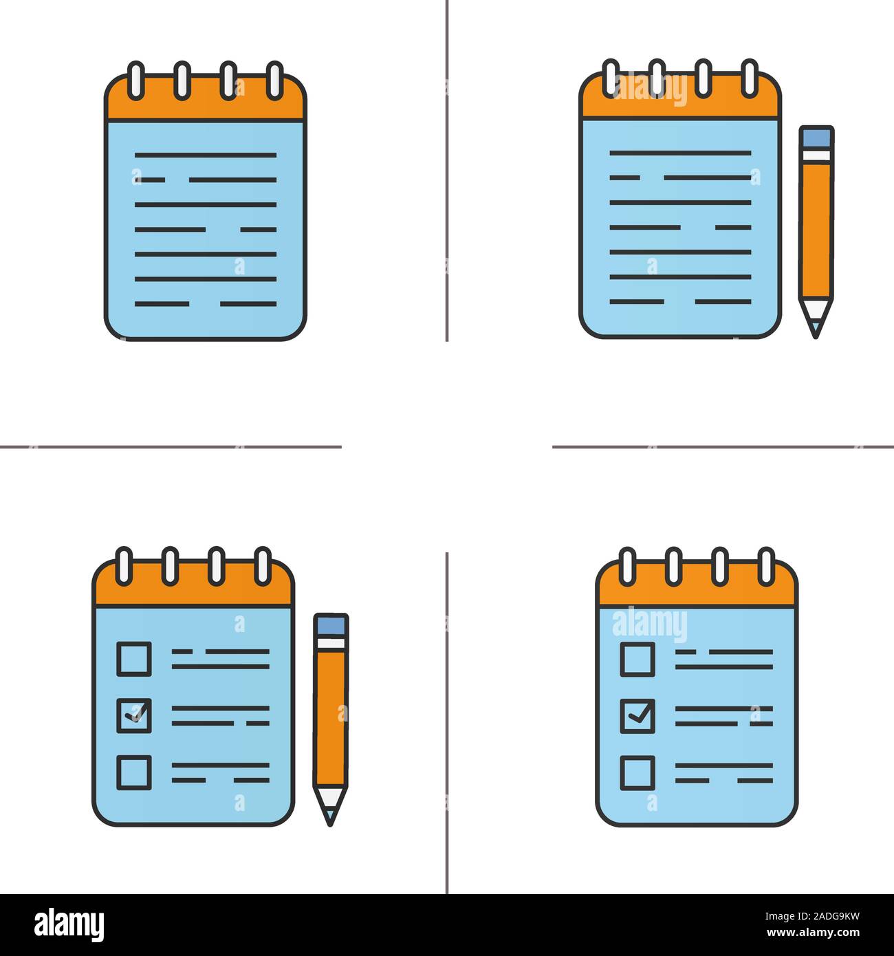 Notepads color icons set. Notebooks and to do lists with pencils ...