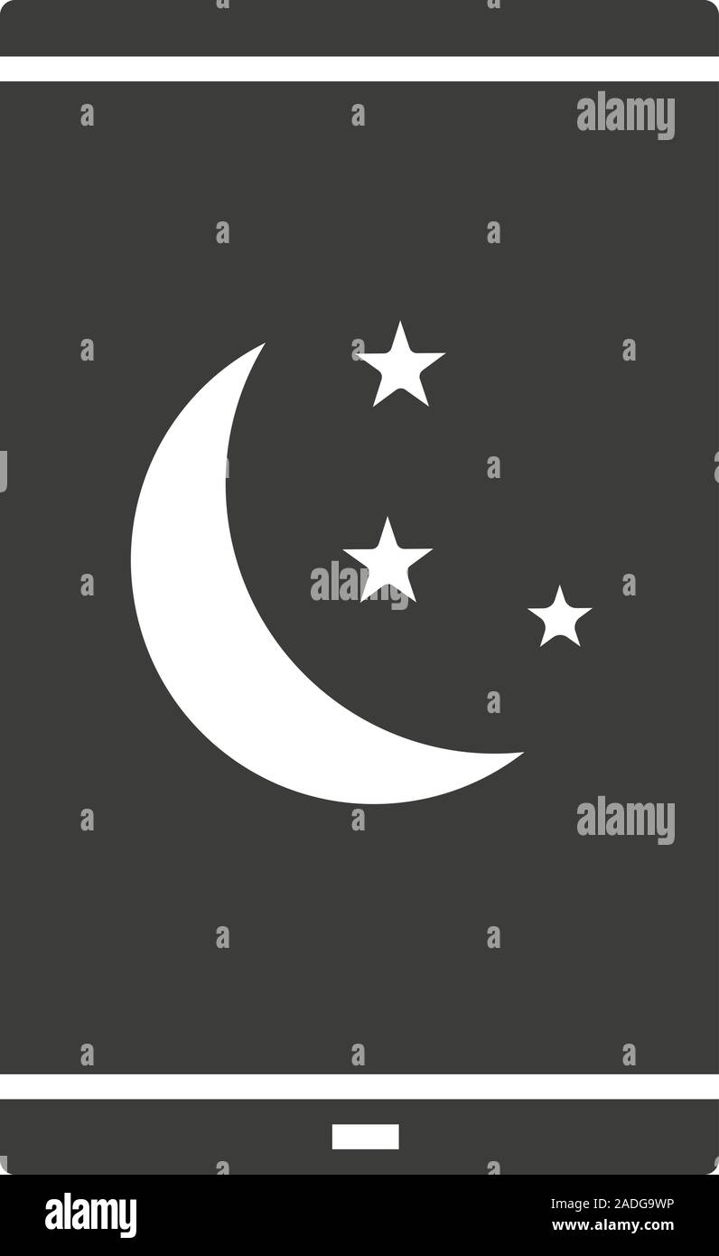 Smartphone night mode icon. Silhouette symbol. Smart phone with moon ...
