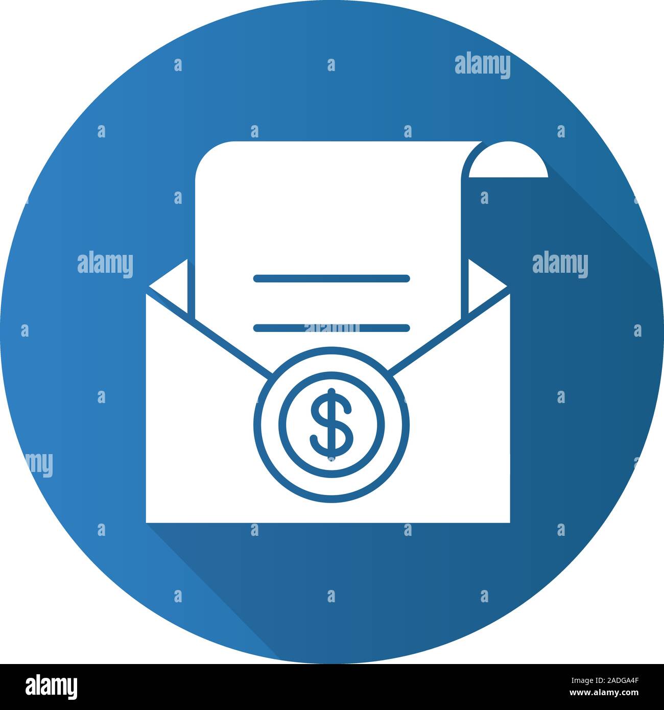 Salary flat design long shadow icon. Check in open envelope. Vector ...