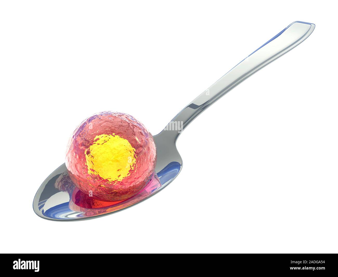 Stem cell on spoon. Conceptual computer artwork showing an enlarged ...