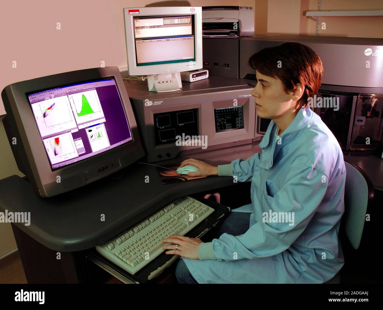 Stem cell researcher using a cell sorting machine to isolate stem cells ...
