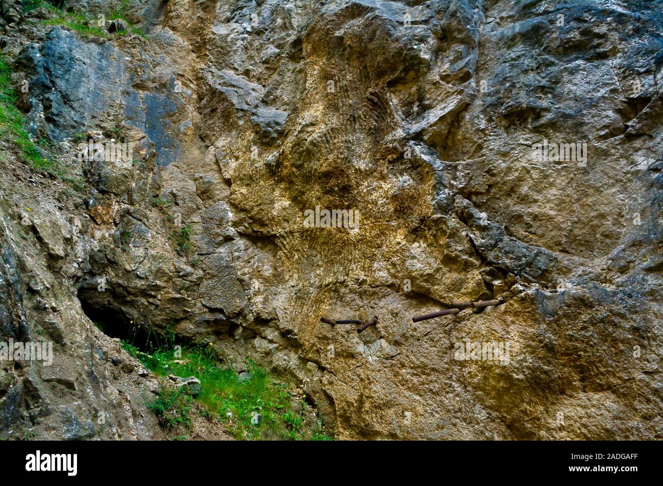 Miners' pickwork near a mine entrance at a quarry on Moss Rake near ...