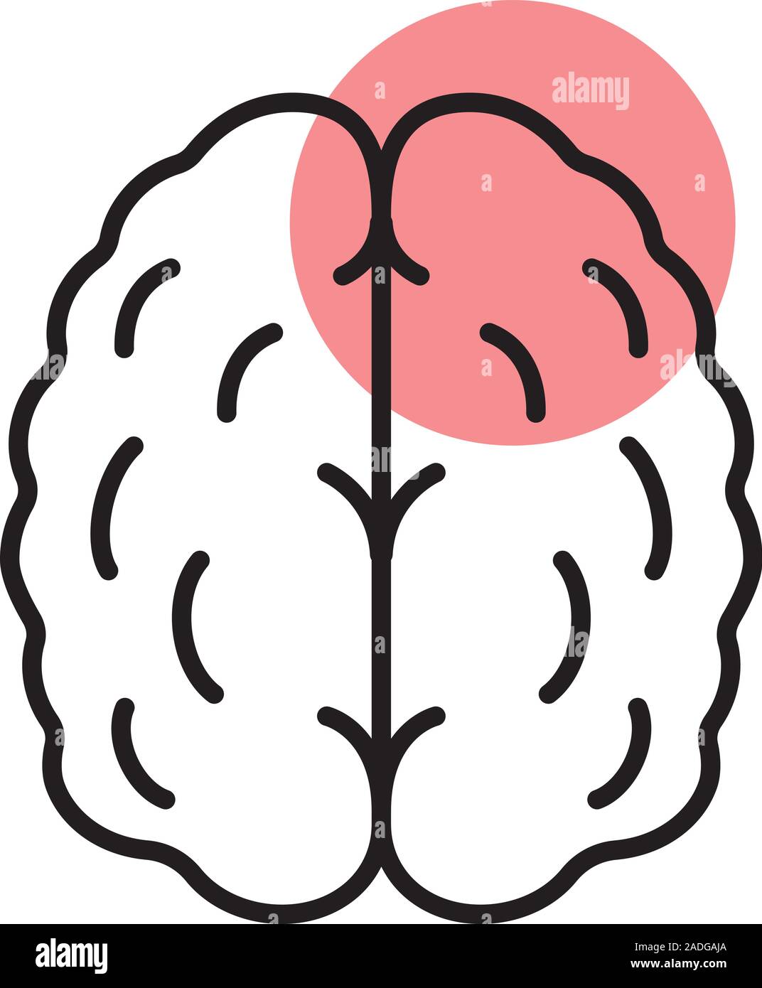 Stroke linear icon. Thin line illustration. Human brain with red circle ...