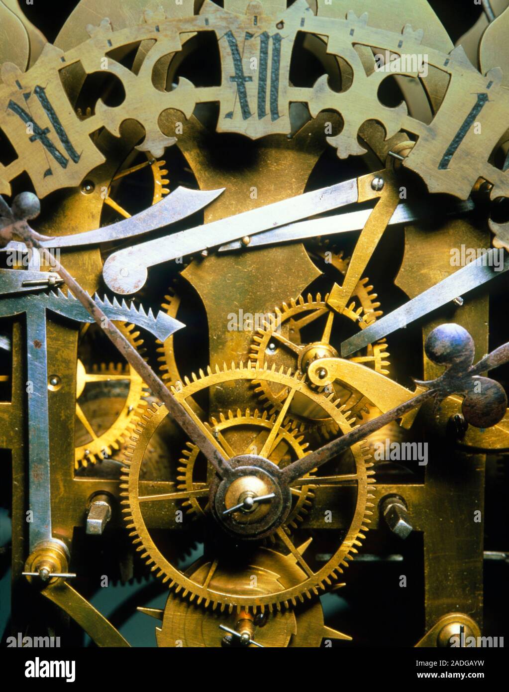 Detail of the mechanism in an antique clock Stock Photo - Alamy