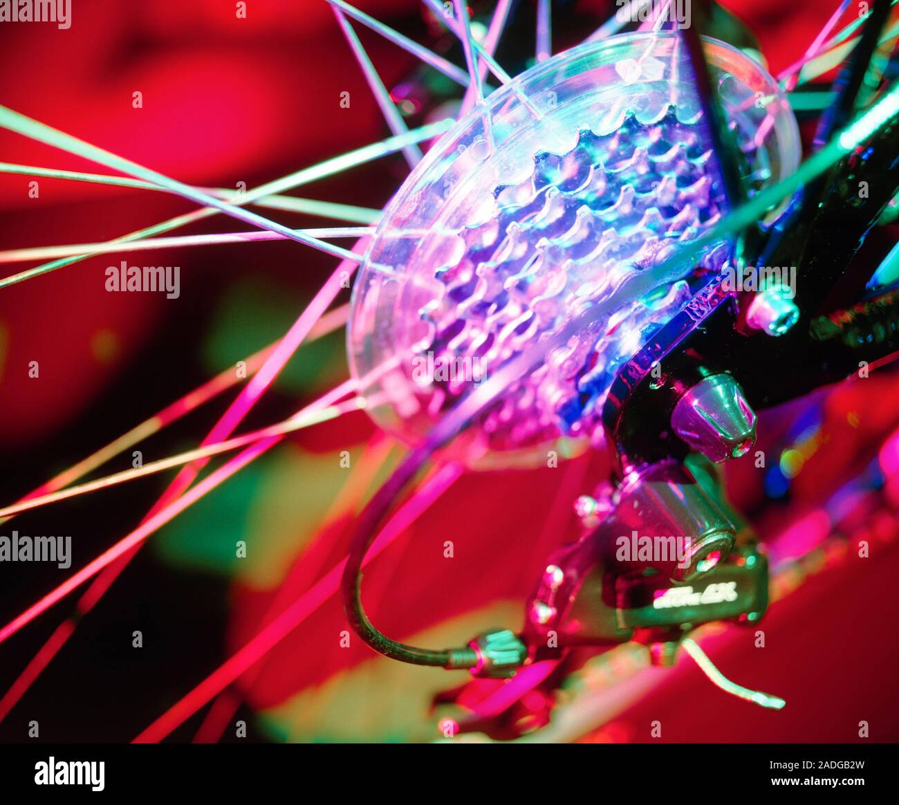 Bicycle gear mechanism. View of the gear mechanism on the rear wheel of ...