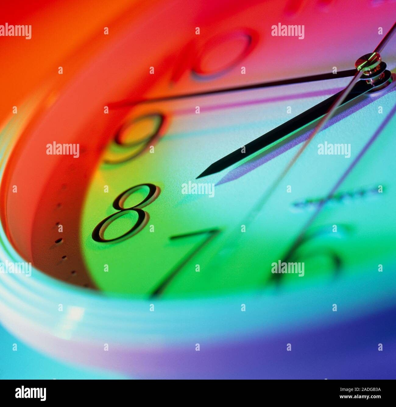 Clock. Part of the face of a modern wall-clock showing the time to be a ...