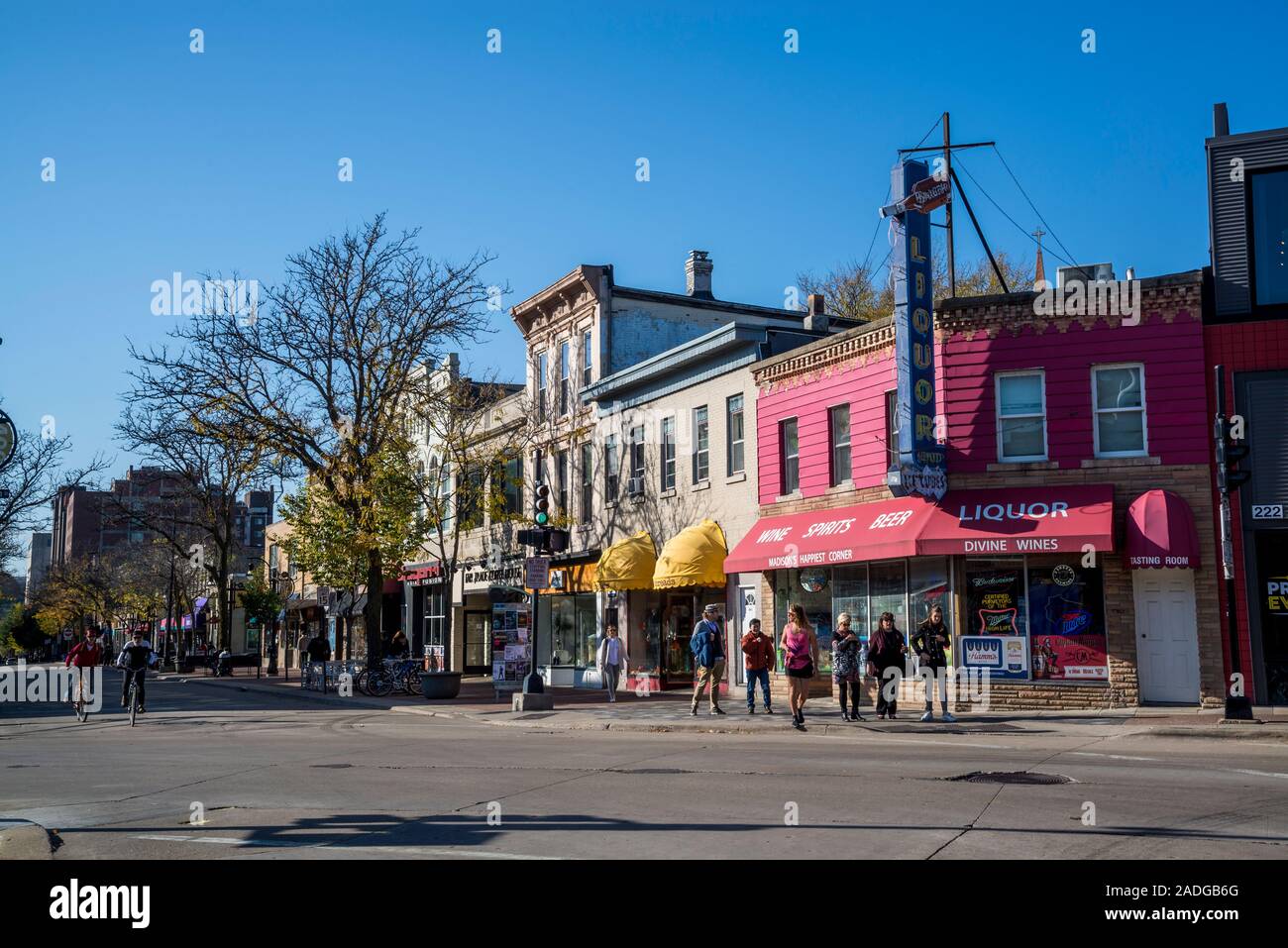 State Street in downtown Madison, a pedestrian zone with restaurants ...