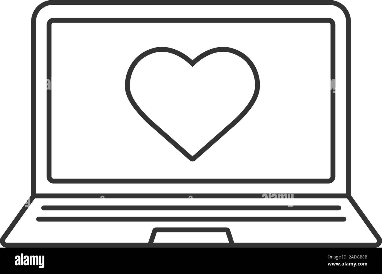 Laptop with like button linear icon. Thin line illustration. Laptop ...