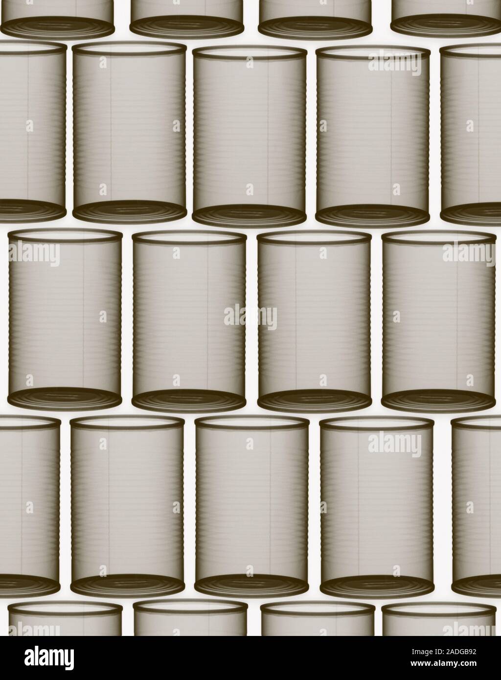 Metal cans. Coloured X-ray of metal cans arranged in parallel rows Stock Photo - Alamy