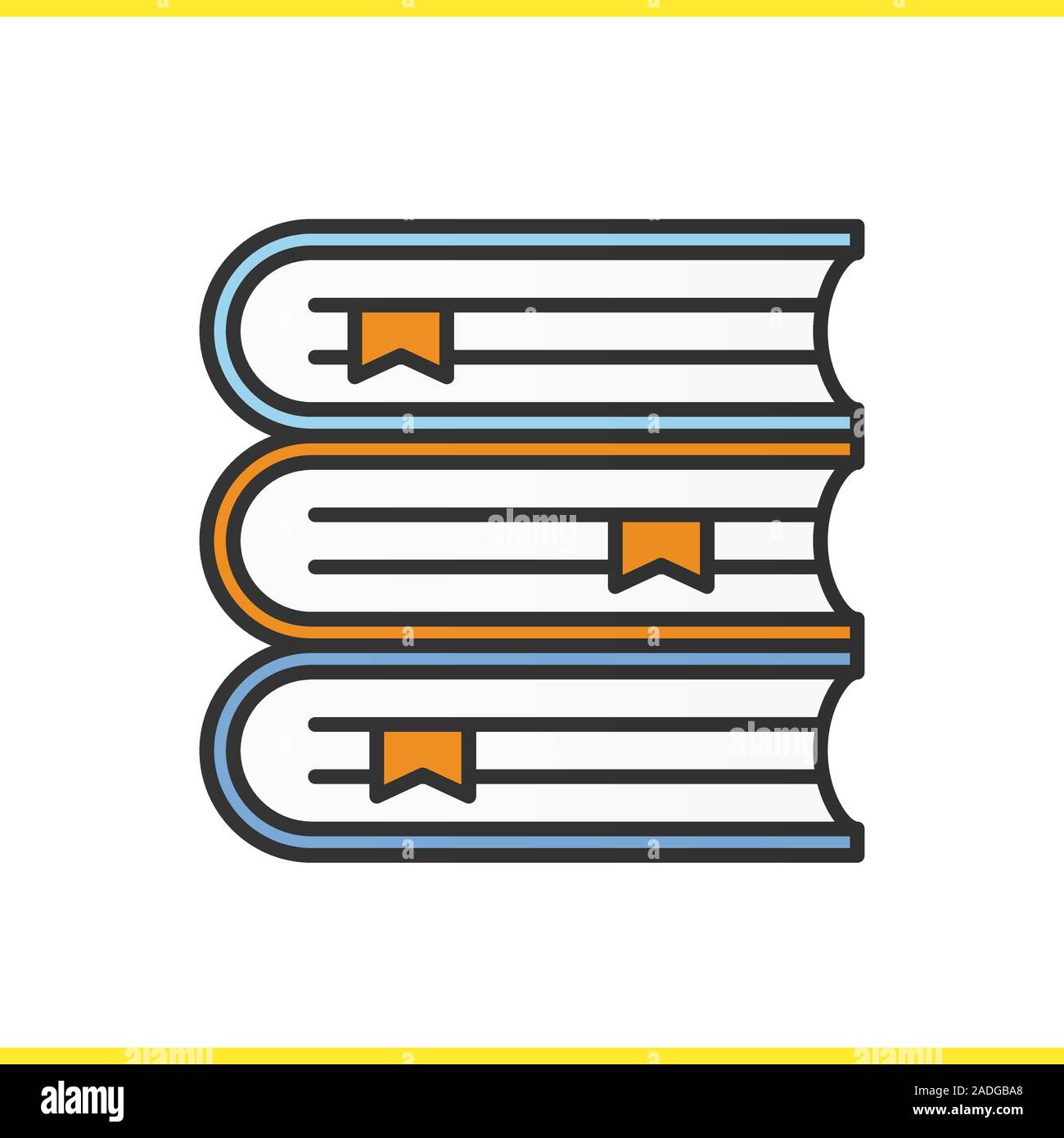 Books stack color icon. Library. School textbooks with bookmarks ...