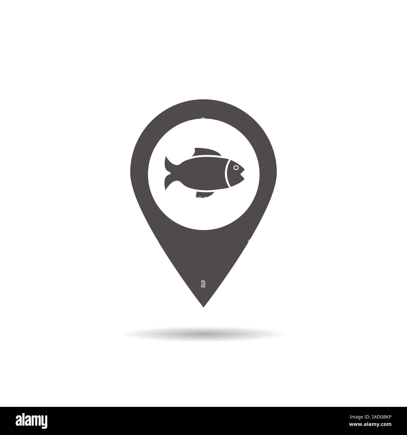Fishing zone location icon. Drop shadow map pointer silhouette symbol ...