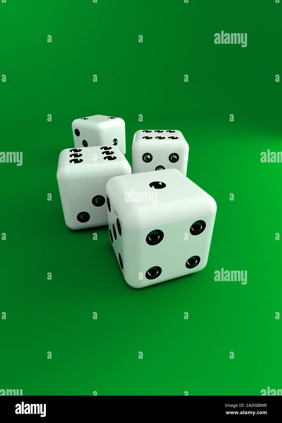 Dice. Conceptual computer artwork of four dice showing different values ...