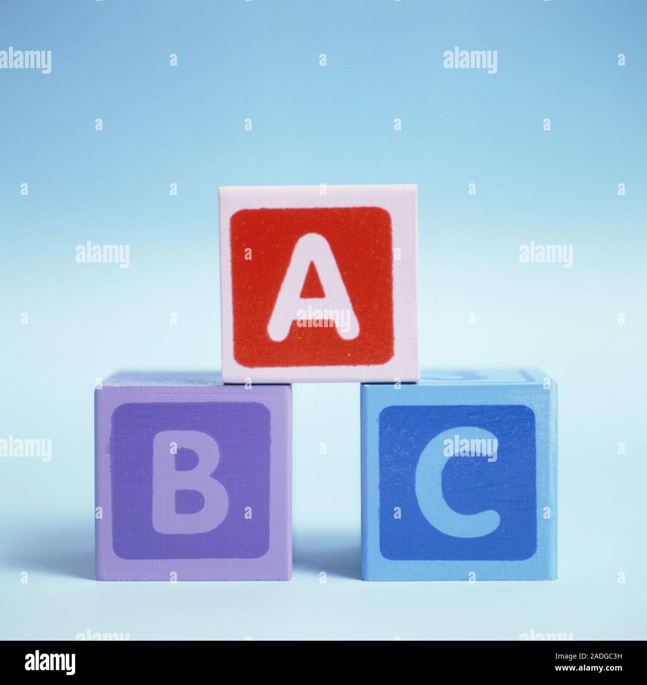Alphabet blocks. Toy blocks depicting the first three letter of the ...
