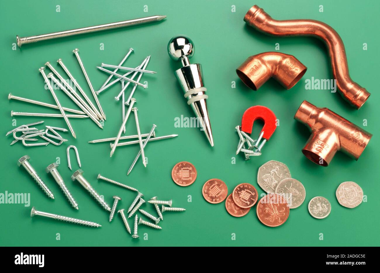 Transition metal objects. Collection of familiar objects made from ...