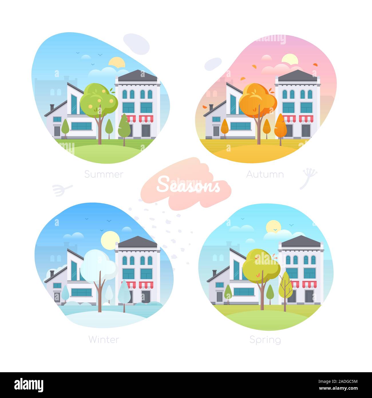 Four seasons - set of flat design style vector elements Stock Vector ...