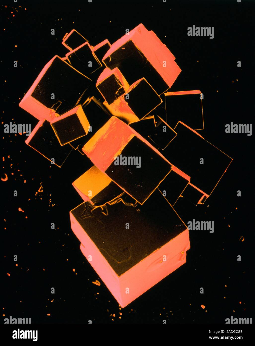 False-colour scanning electron micrograph (SEM) of BDH Analar sodium ...