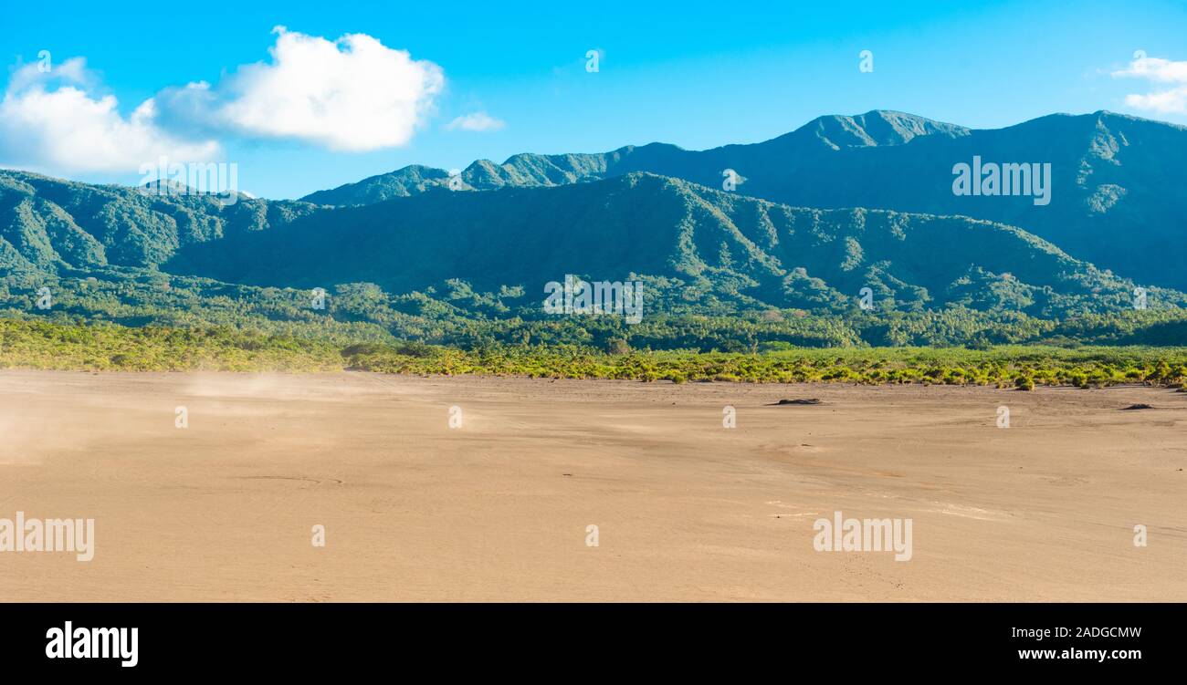 View of the mountain landscape from the volcano Yasur, Tanna Island ...