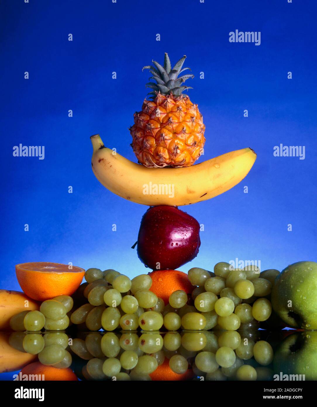 Fruit selection. Asssortment of piled fruit. The fruits in the pile are ...