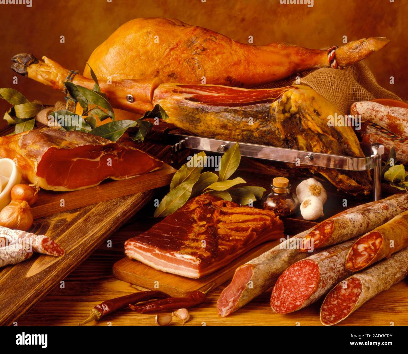 Meat selection. Selection of meats and sausages. The meats include a ...