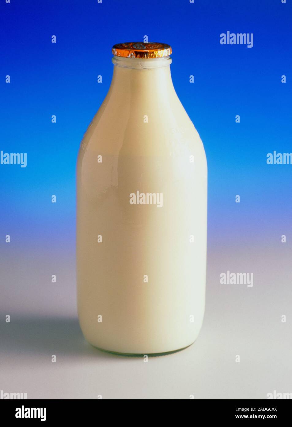 Full fat milk bottle. View of a bottle of full fat milk. This bottle ...