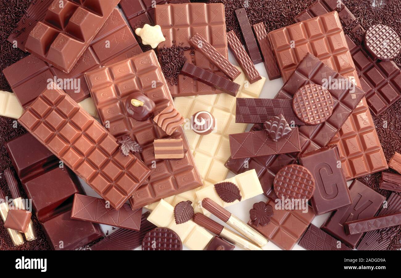 Chocolate. Selection of assorted chocolates, including dark, milk and ...