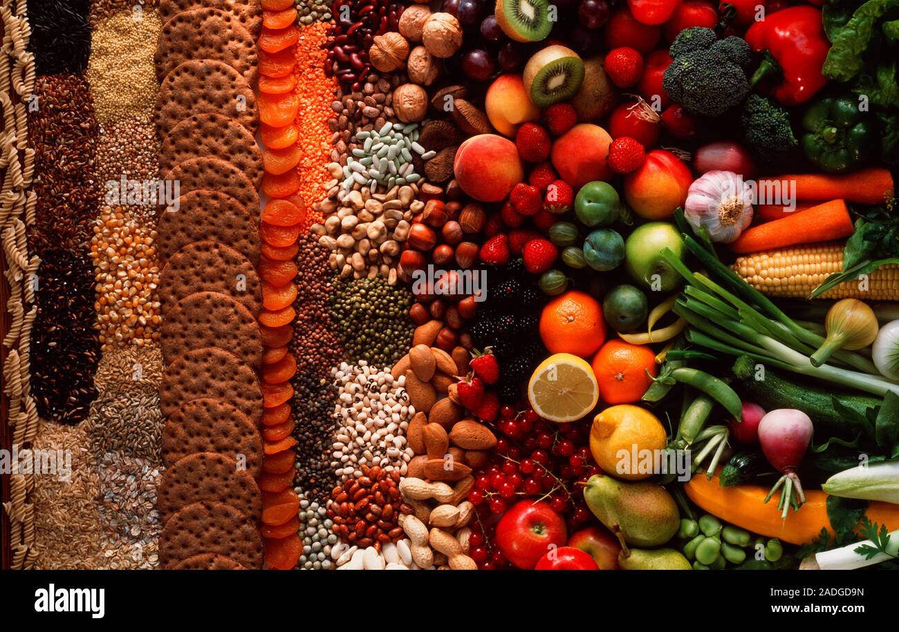 Healthy foods. Selection of healthy foods, including fresh fruit and ...