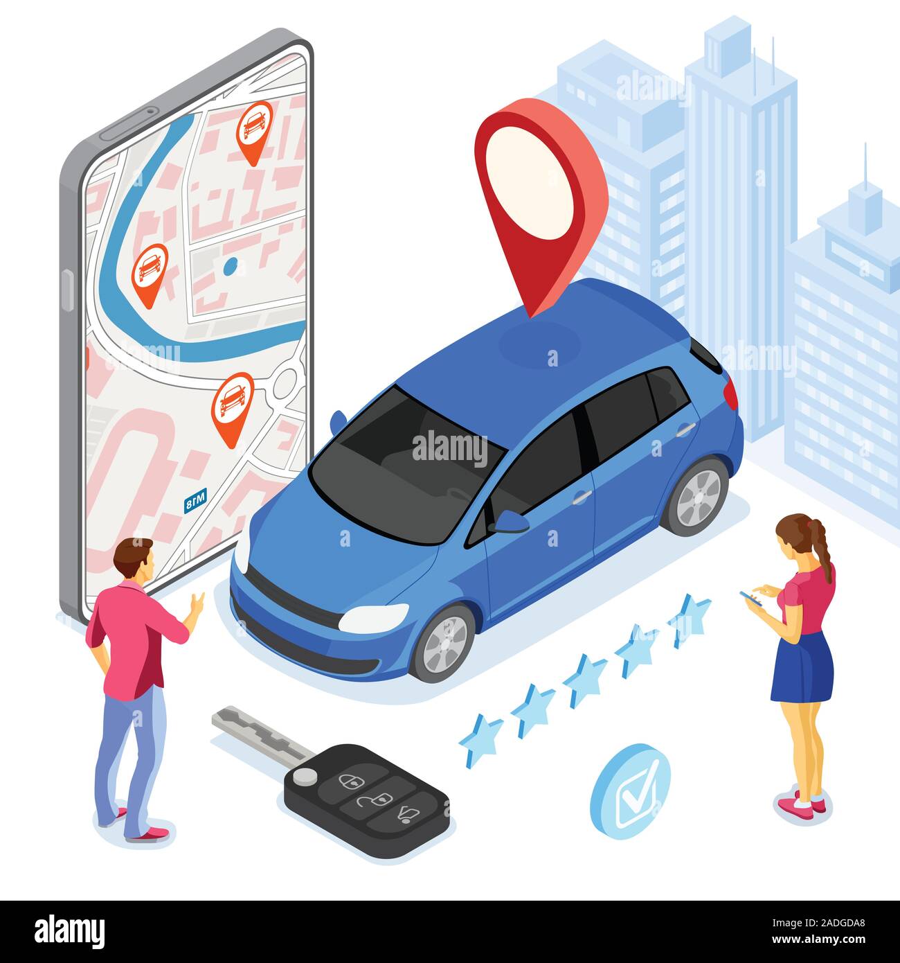 Woman car and road map Stock Vector Images - Alamy