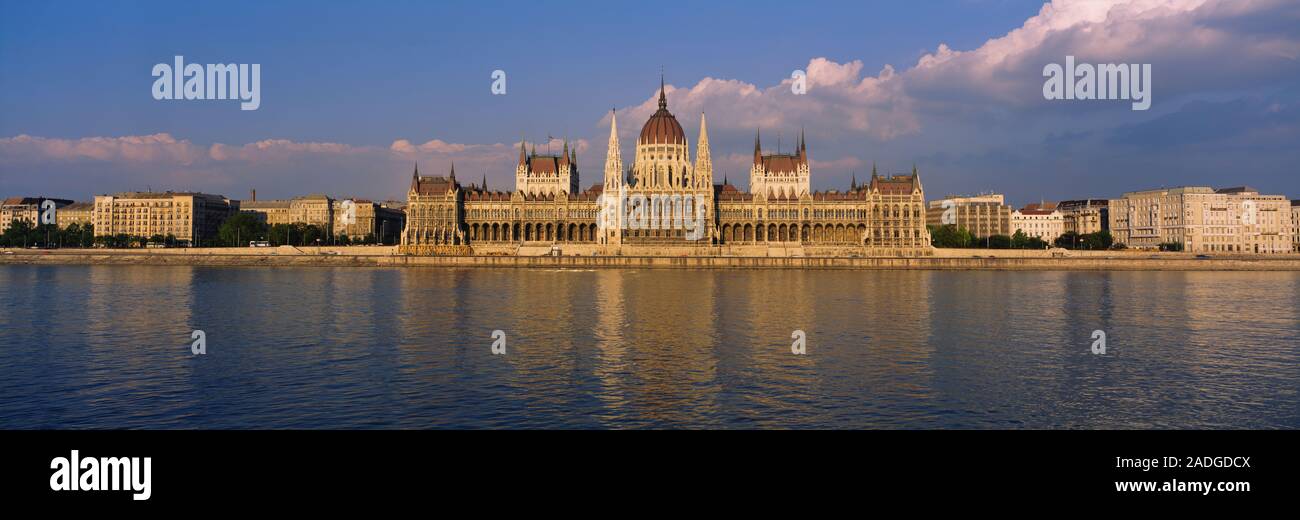 Parliament building at the waterfront, Danube River, Budapest, Hungary ...