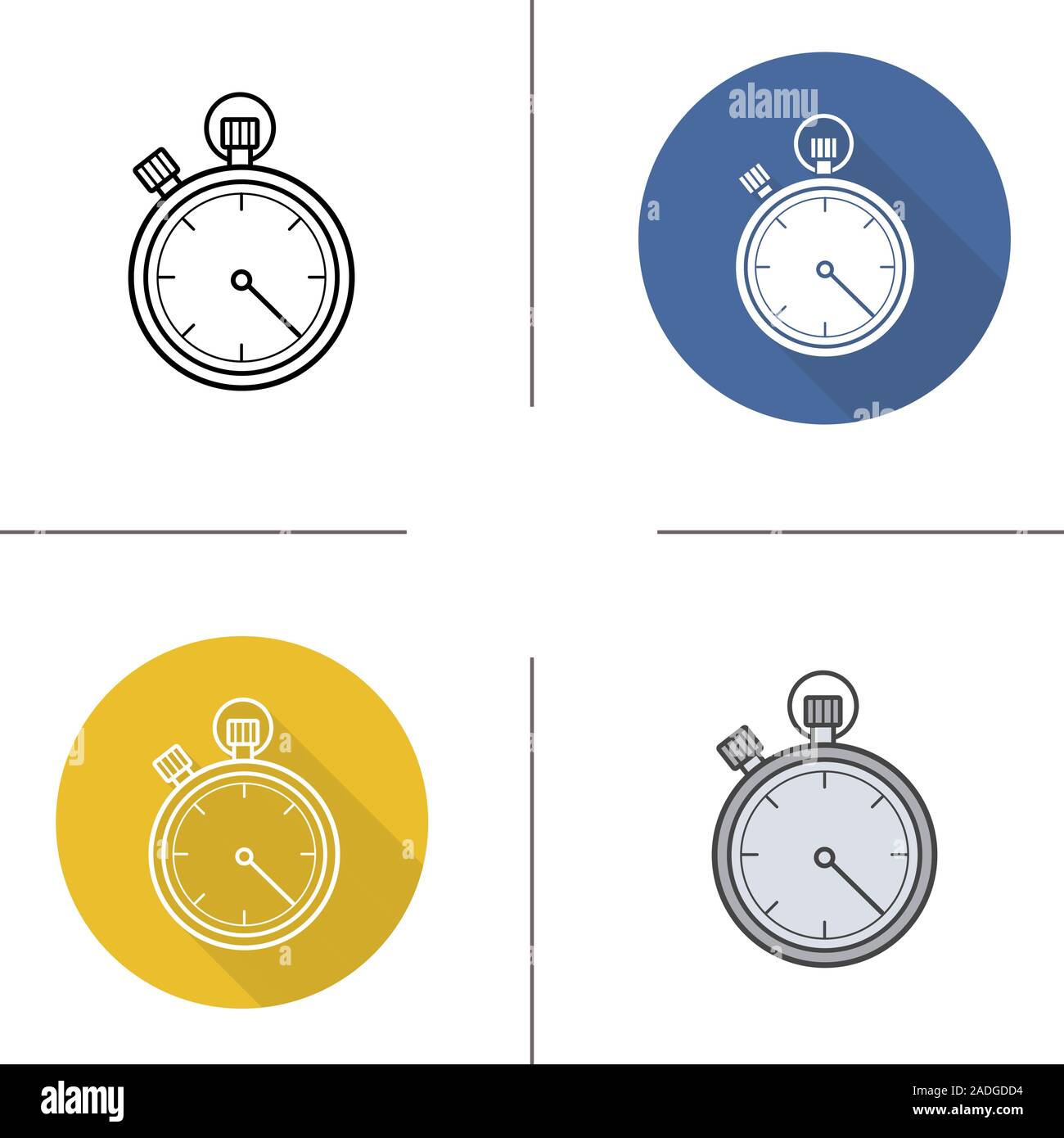 Stopwatch icon. Flat design, linear and color styles. Timer. Isolated ...