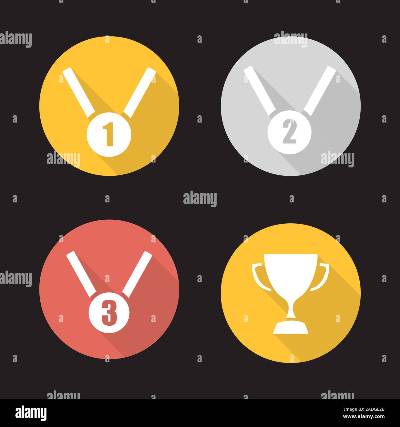 Competition rewards. Flat design long shadow icons set. Winner cup ...