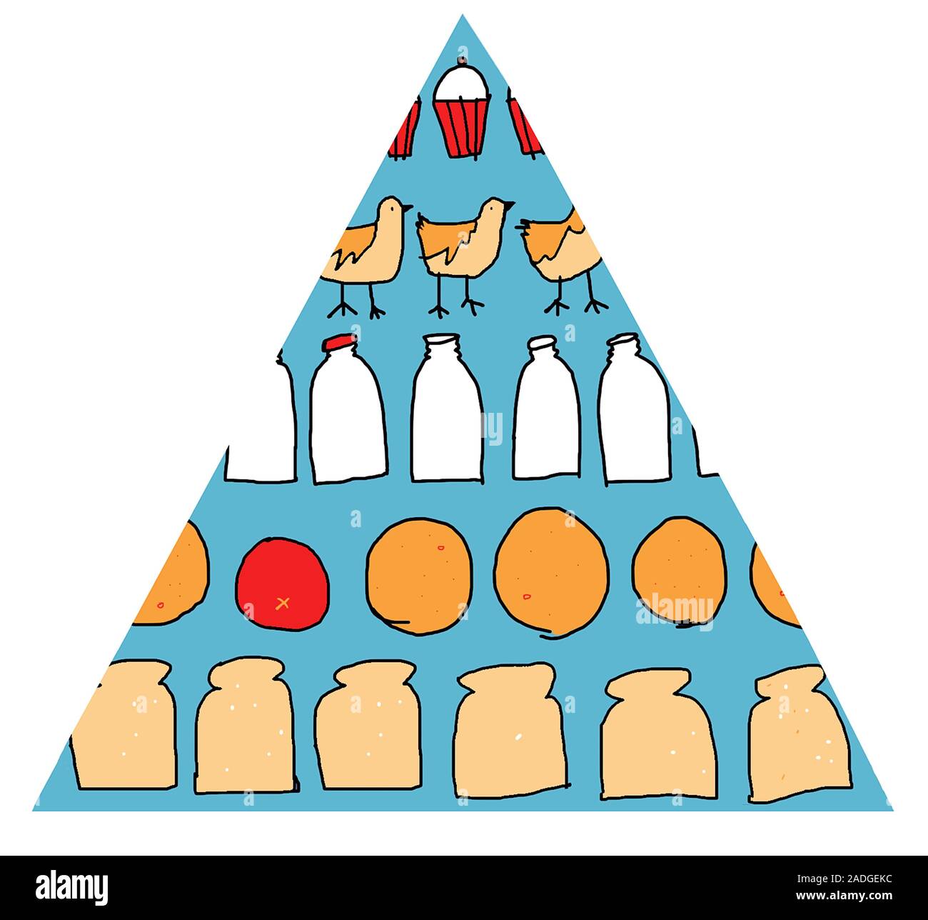 Food pyramid. Computer artwork of a food pyramid, showing a balanced ...