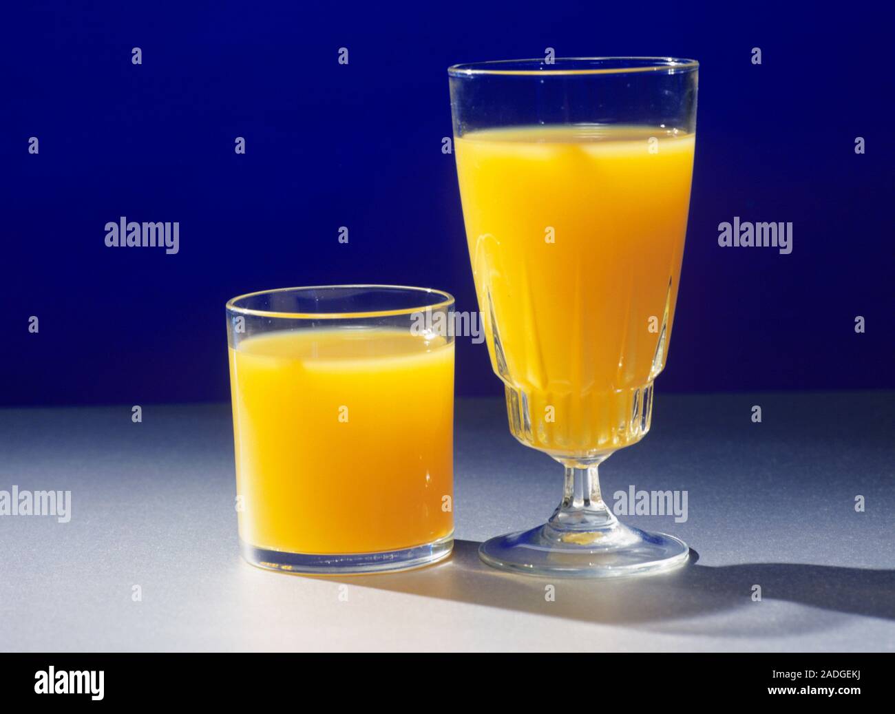 Orange juice. The same volume of orange juice is put in two containers ...