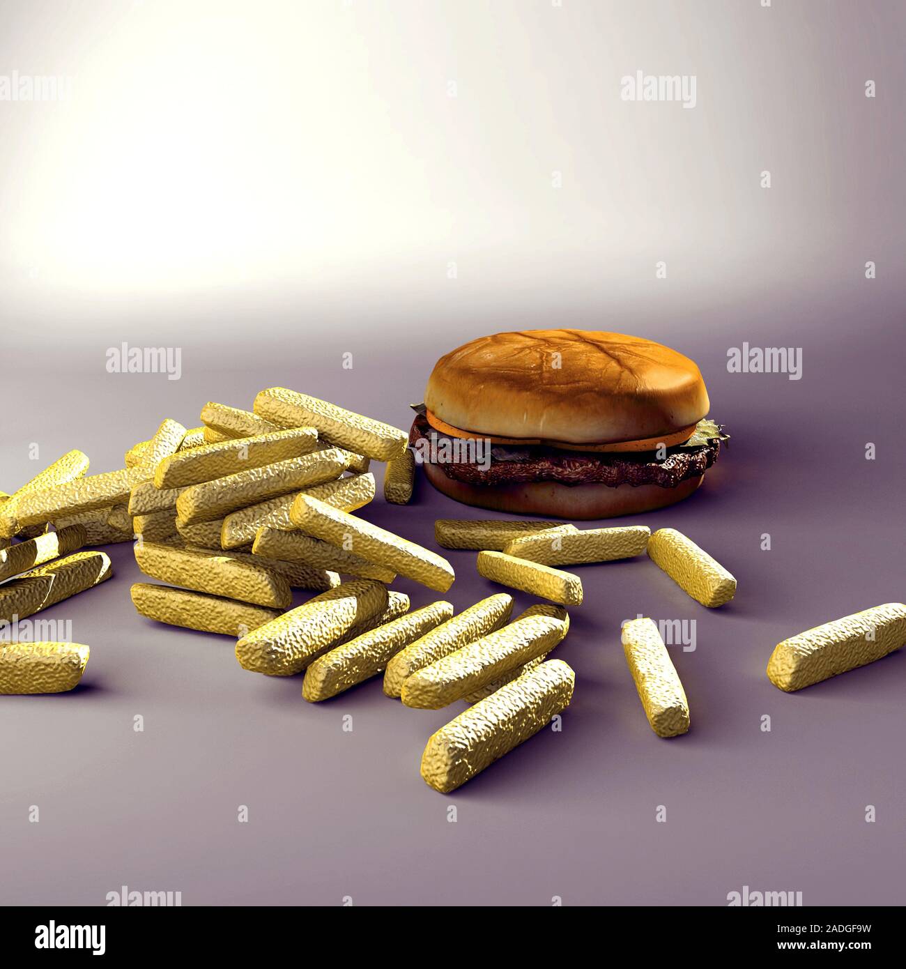 Burger and chips, computer artwork Stock Photo - Alamy