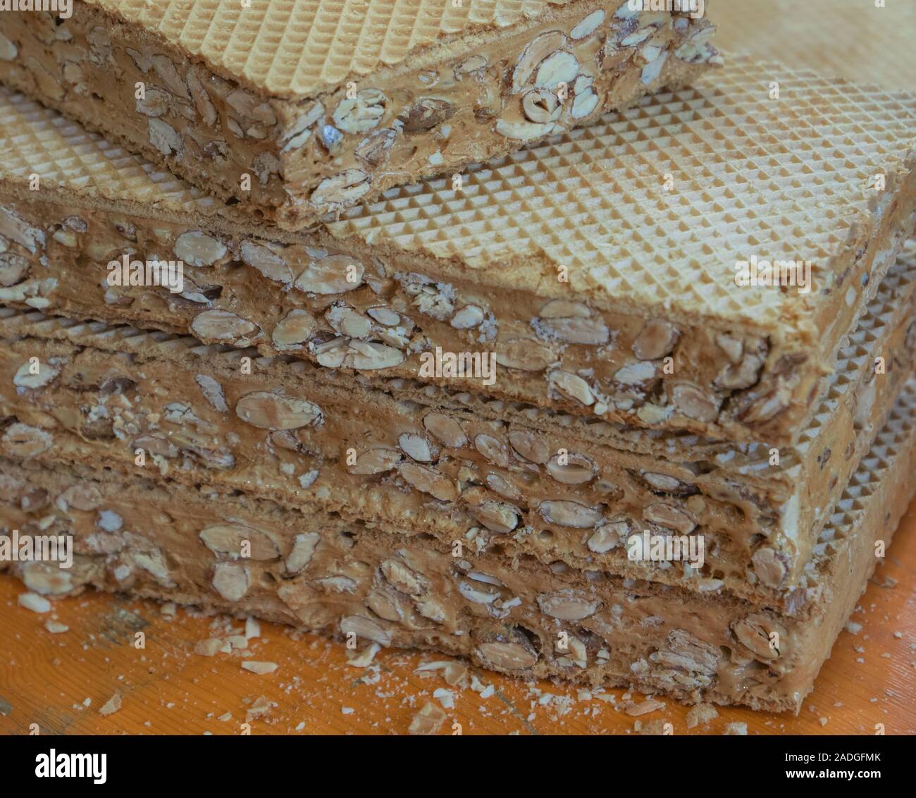 soft nougat stuffed with almonds and wafer filling Stock Photo - Alamy