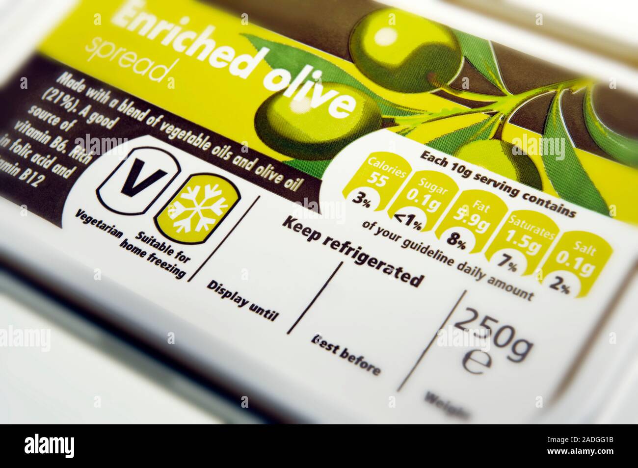 Nutritional information on the side of a tub of margarine. This ...