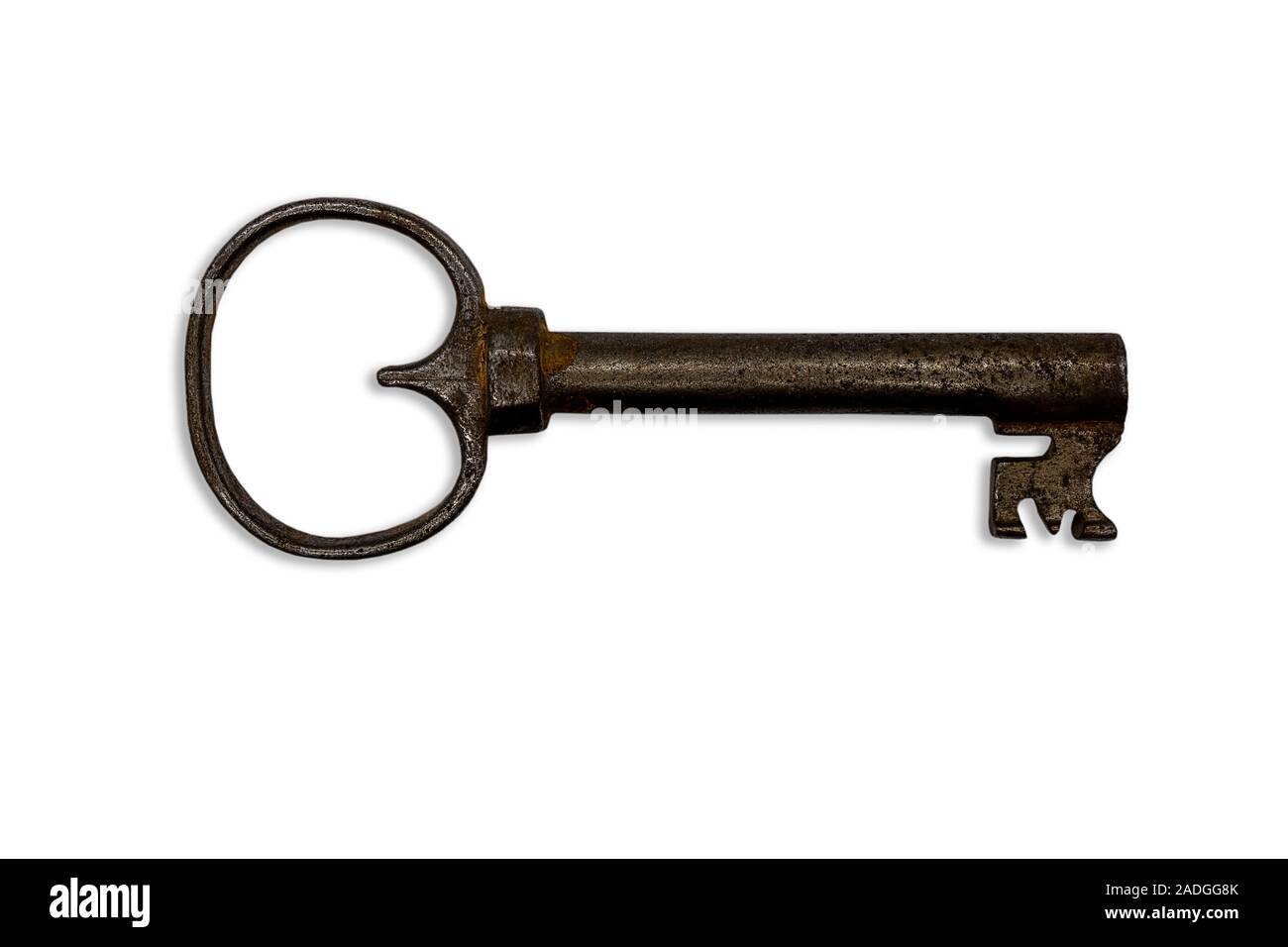 old rusty ancient key isolated on white background Stock Photo - Alamy