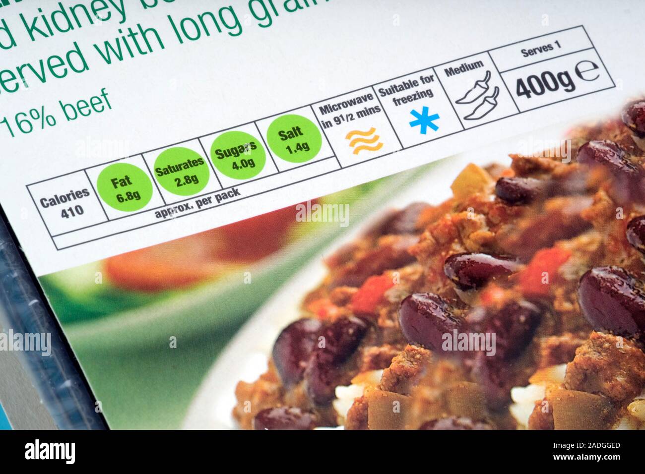 Traffic light labelling. Nutritional information on a food product ...