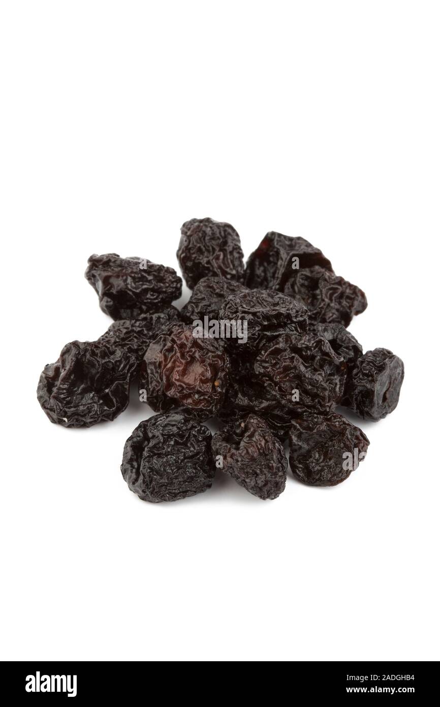 Dried black cherries. Organic snack food of dried pitted cherries Stock ...