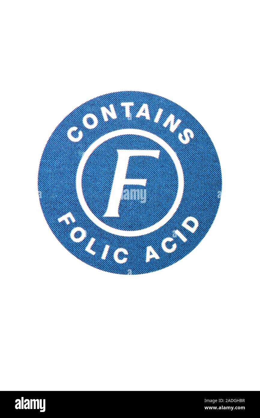 Packaging symbol on cereal box for folic acid. Folic acid is important ...