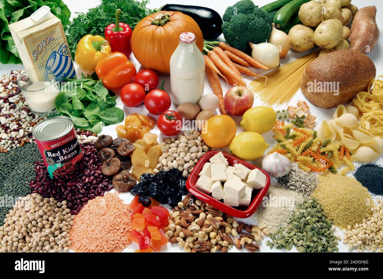 Vegetarian foods. Foods suitable for a vegetarian including fruit and ...
