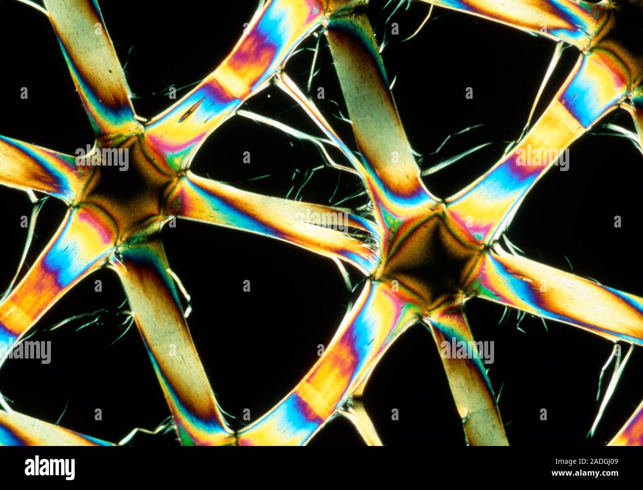 Polypropylene film. Polarised light micrograph of a polypropylene (a ...