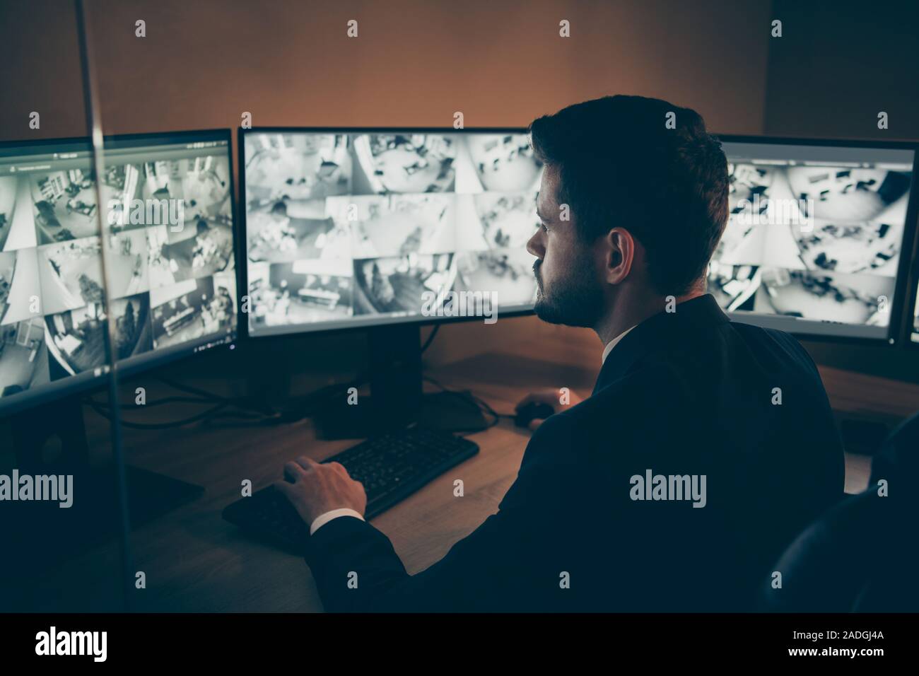 Profile side view portrait of his he nice attractive serious focused ...