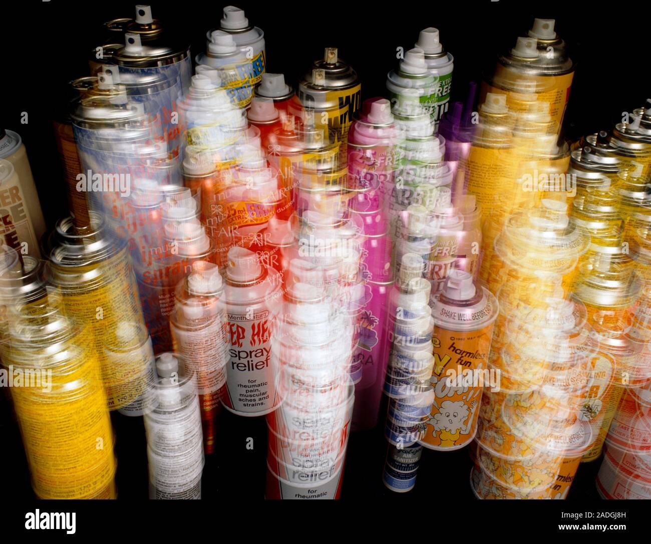 Special effects photograph of assorted aerosol spray cans. Aerosol ...
