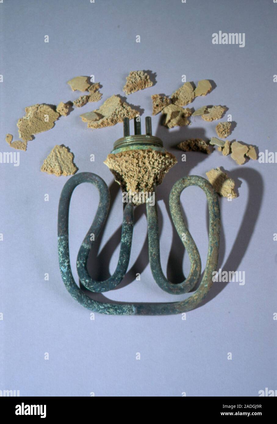 Limescale. Thick deposits of limescale from the electrical element of a ...