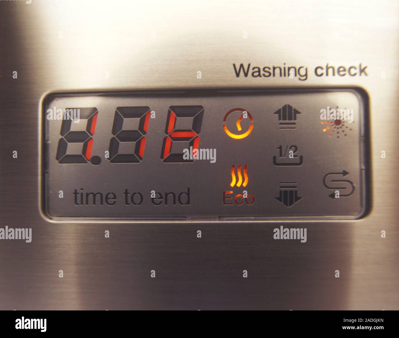 Dishwasher display panel. The dishwater is on an economy cycle Stock ...