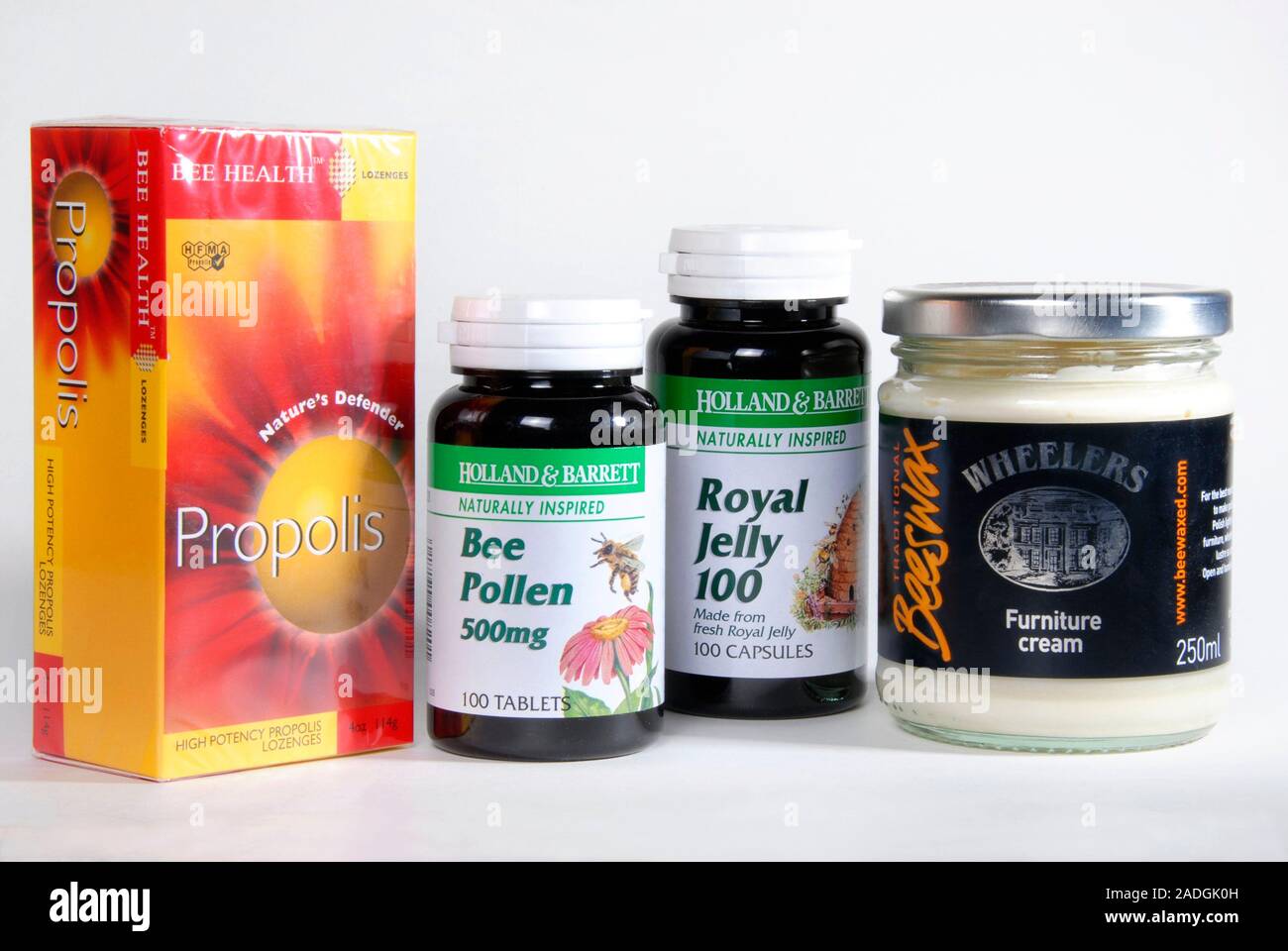 Bee products. The selection here consists of, from left to right ...