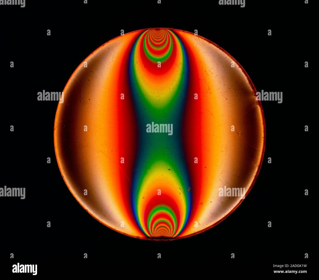 Coloured interference patterns in a plastic disc under pressure are ...