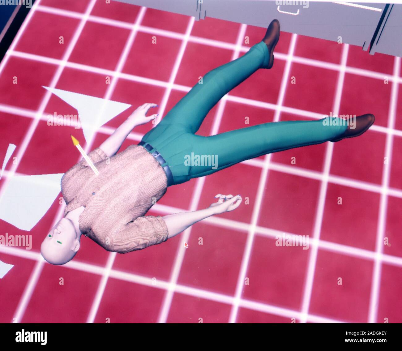 Crime scene reconstruction. Screen display of a three-dimensional (3D ...