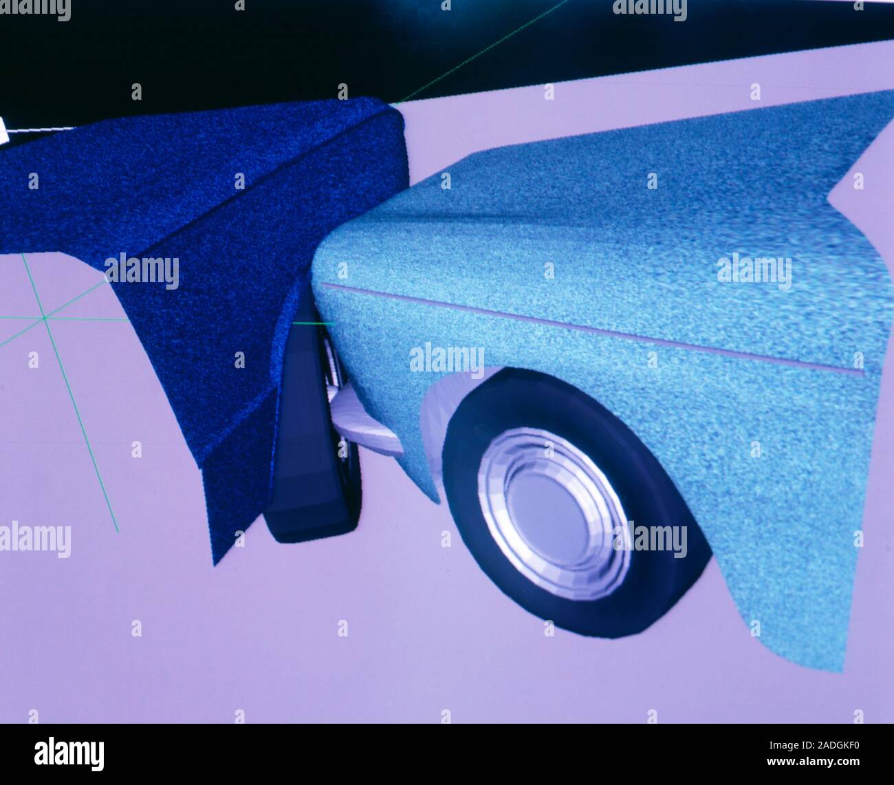 Car crash reconstruction. Screen display of a three-dimensional (3D ...