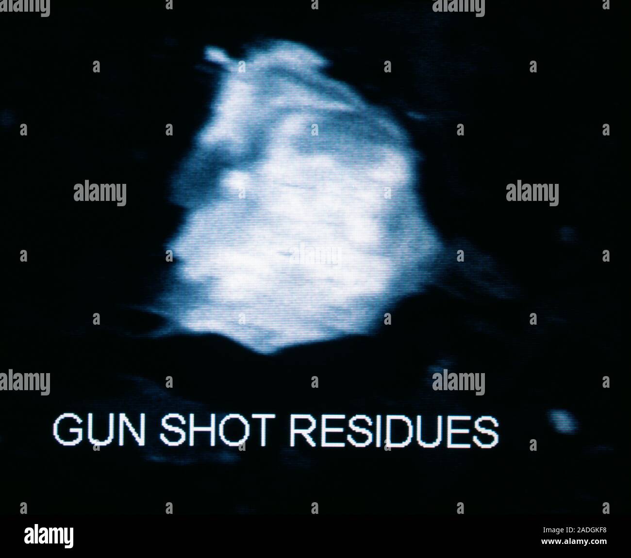 Gunshot residue. Scanning electron micrograph (SEM) of a piece of gunshot residue (GSR). GSR is ...